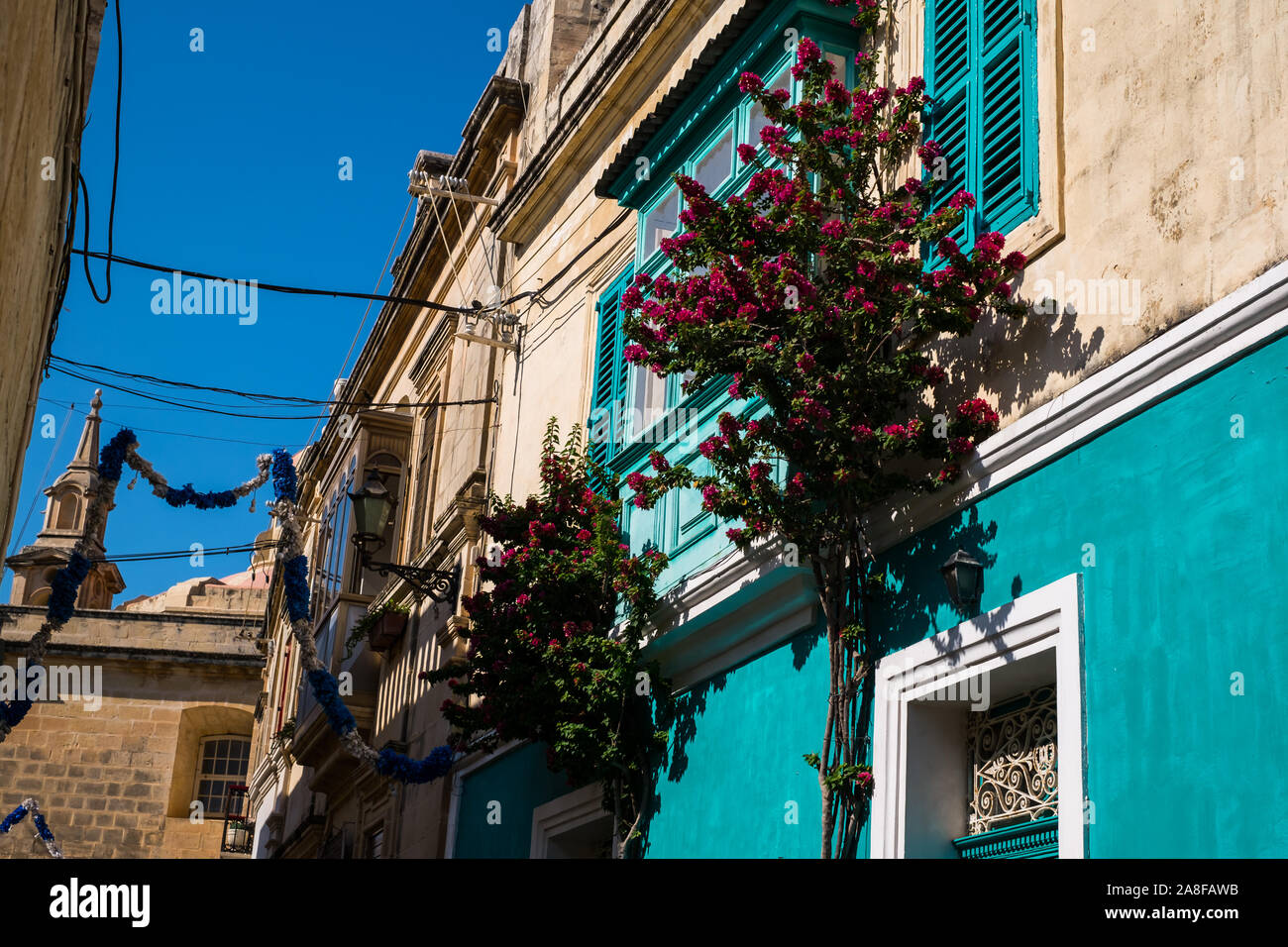 Mqabba Malta, July 24 2019. beautiful street architecture of Mqabba, a ...