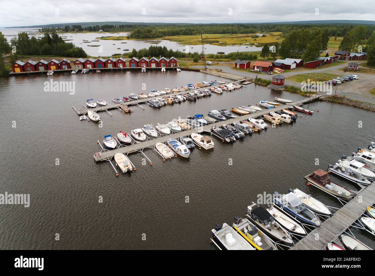 Ranea, Sweden - August 23, 2019: Aerial view of the Kangson marina and ...