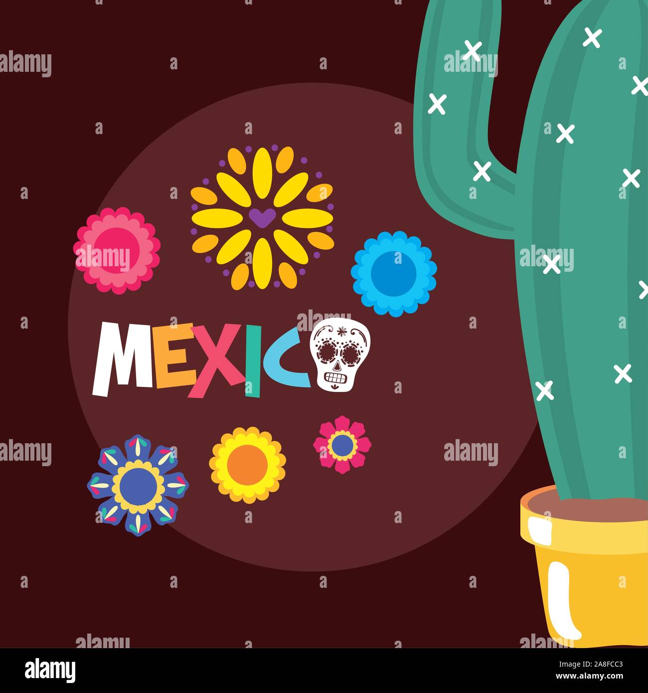 Mexican cactus and flowers vector design Stock Vector Image & Art - Alamy