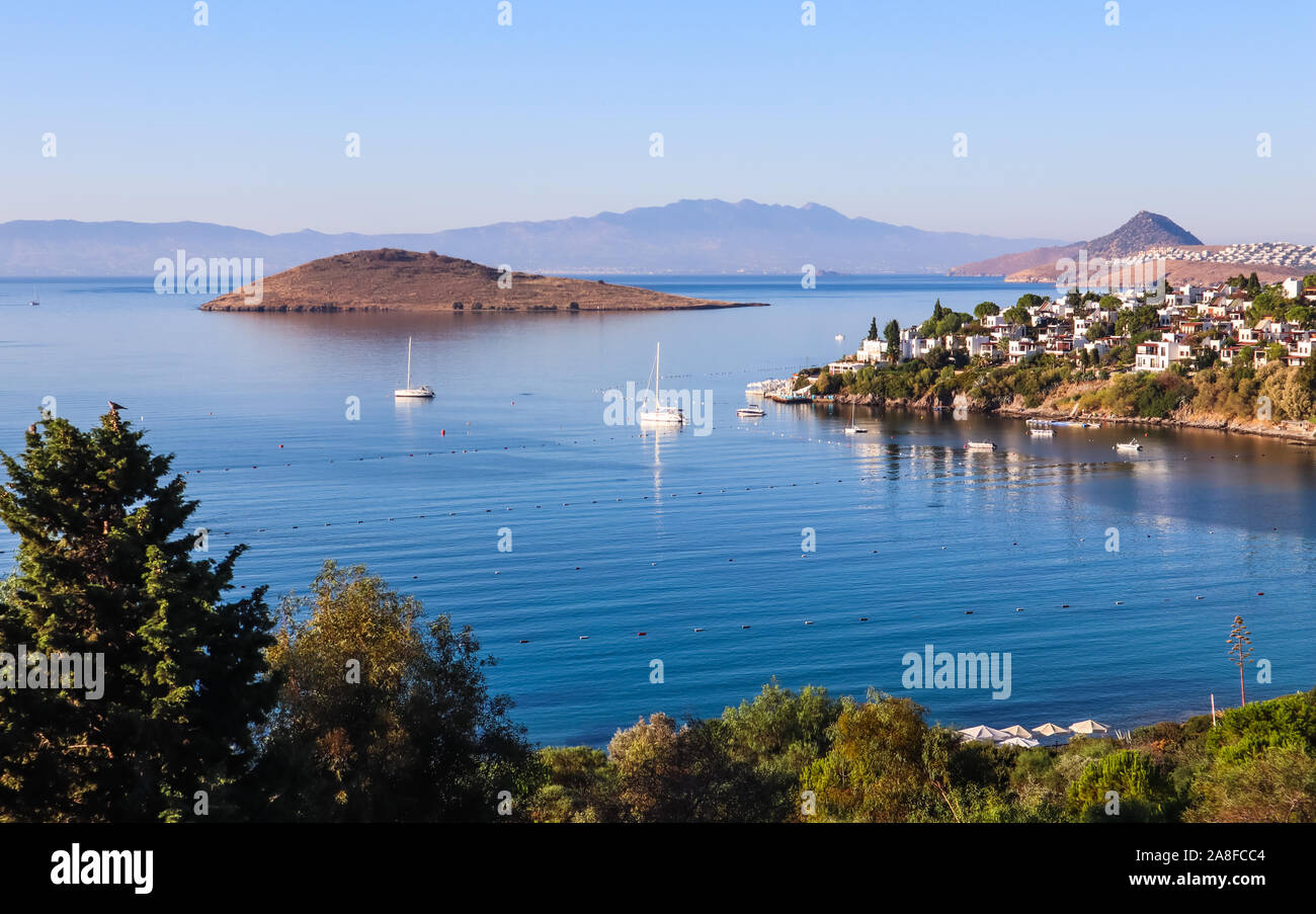 Aegean coast with marvelous blue water, rich nature, islands, mountains ...