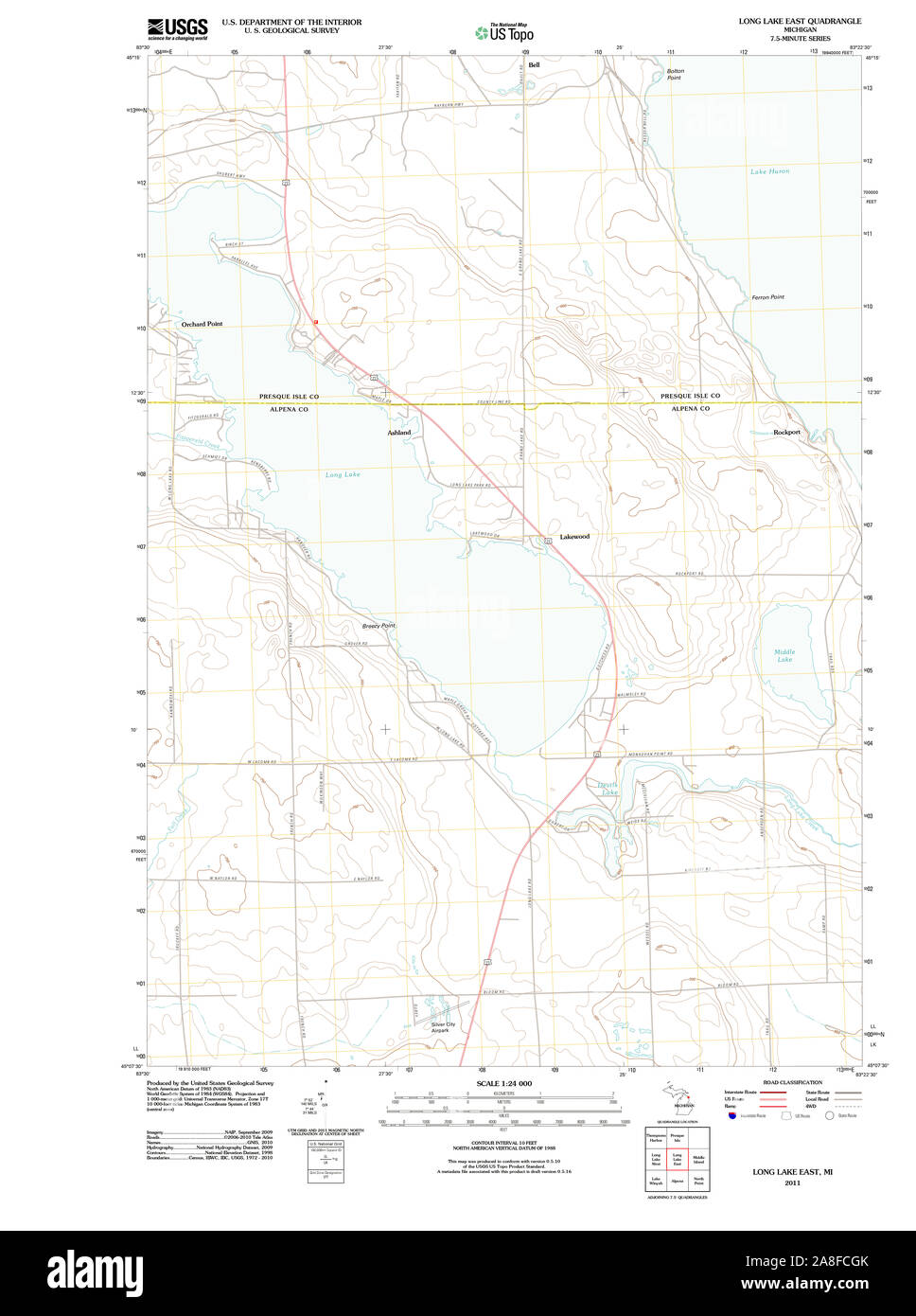 USGS TOPO Map Michigan MI Long Lake East 20111004 TM Stock Photo - Alamy