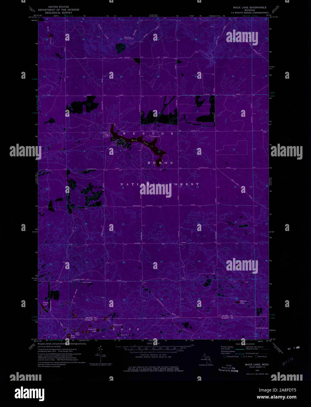 USGS TOPO Map Michigan MI Mack Lake 276566 1972 24000 Inverted Stock ...