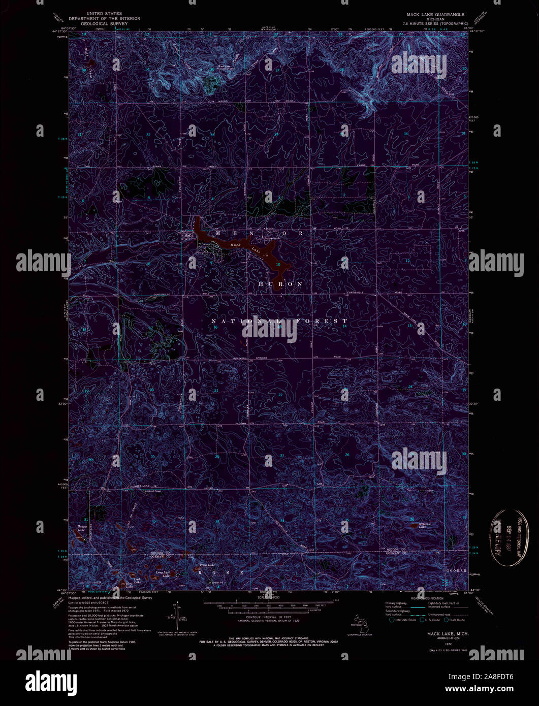 USGS TOPO Map Michigan MI Mack Lake 276565 1972 24000 Inverted Stock ...