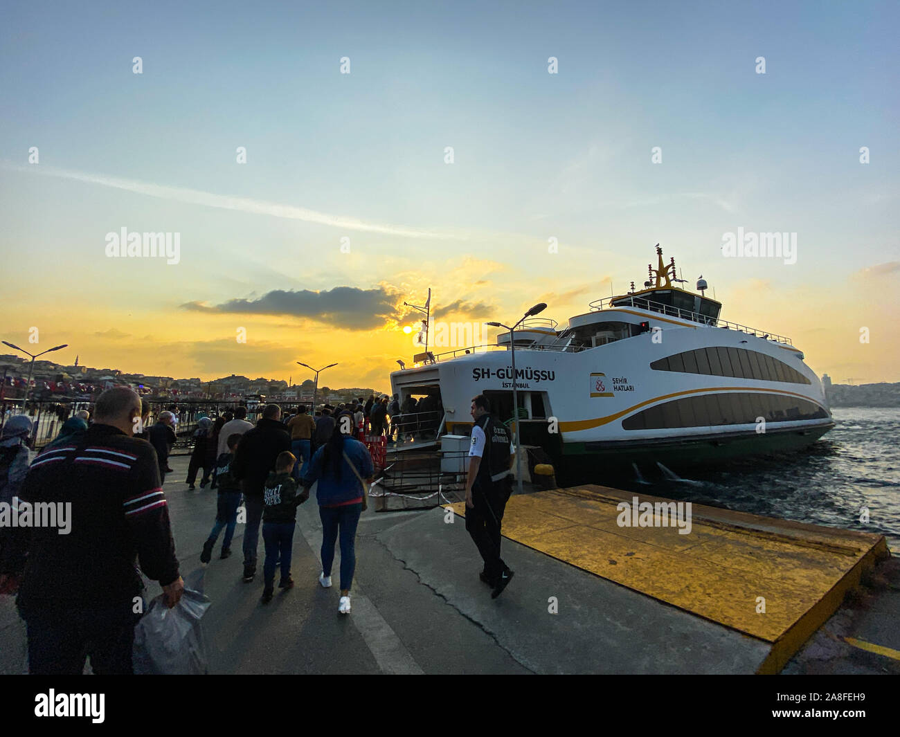 October 30, 2019. Passengers on ferry ride left. People traveling by ...