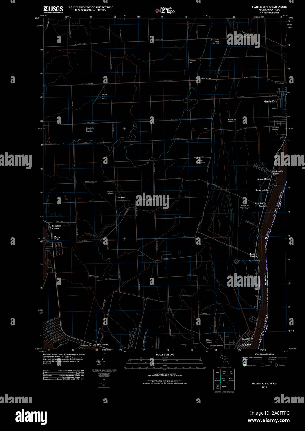USGS TOPO Map Michigan MI Marine City 20110929 TM Inverted Stock Photo ...
