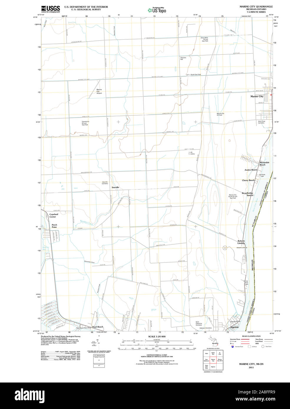 USGS TOPO Map Michigan MI Marine City 20110929 TM Stock Photo - Alamy