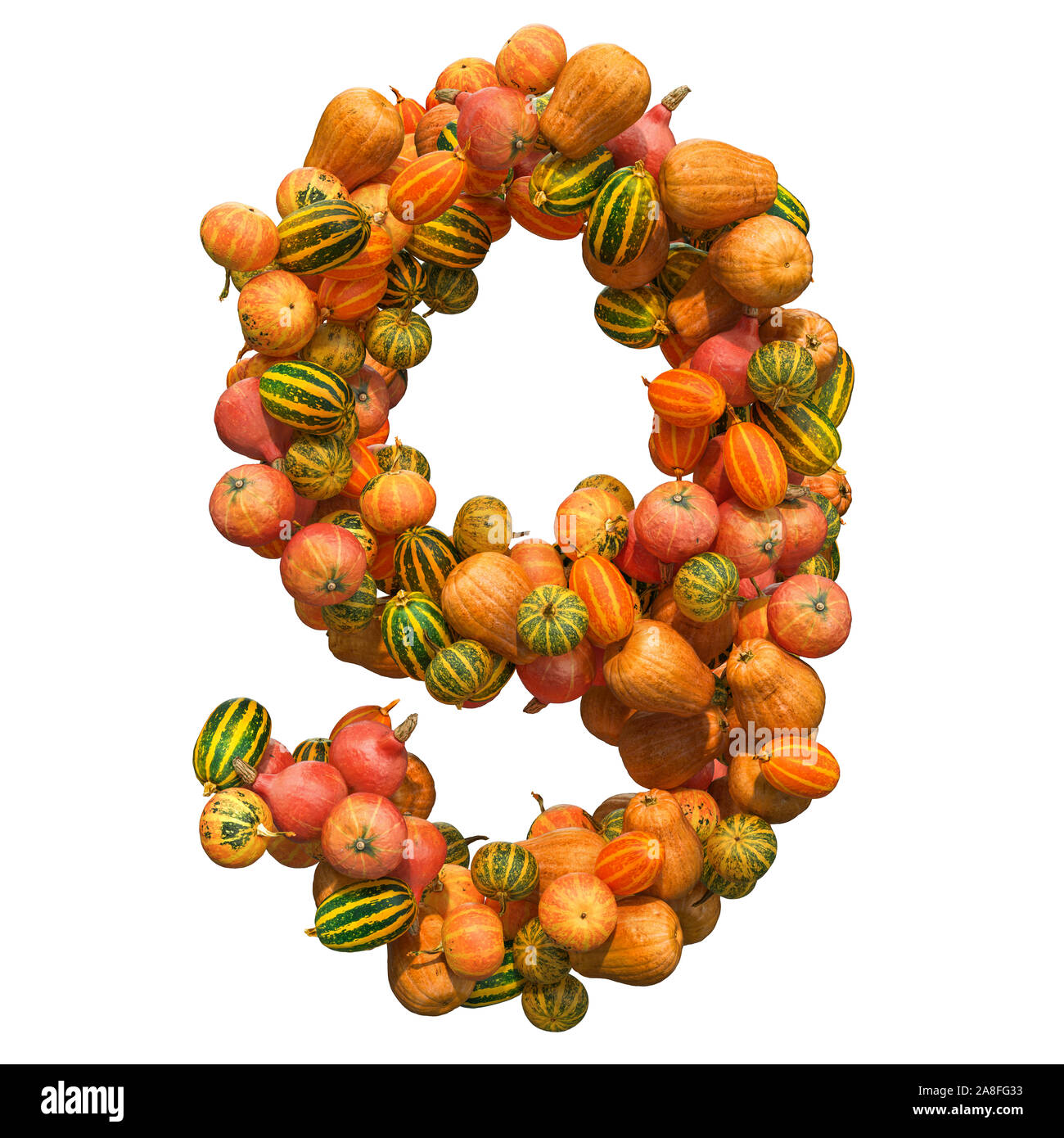 Number 9 from squashes, 3D rendering isolated on white background Stock ...