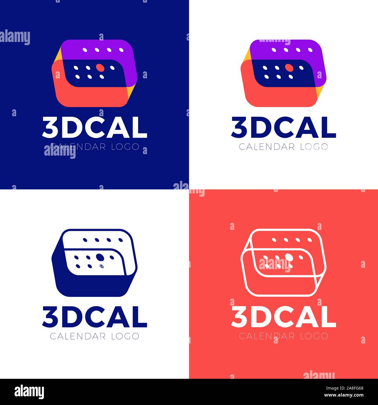 Abstract 3d Calendar with marks one day. Colorful 3d calendar logo with ...