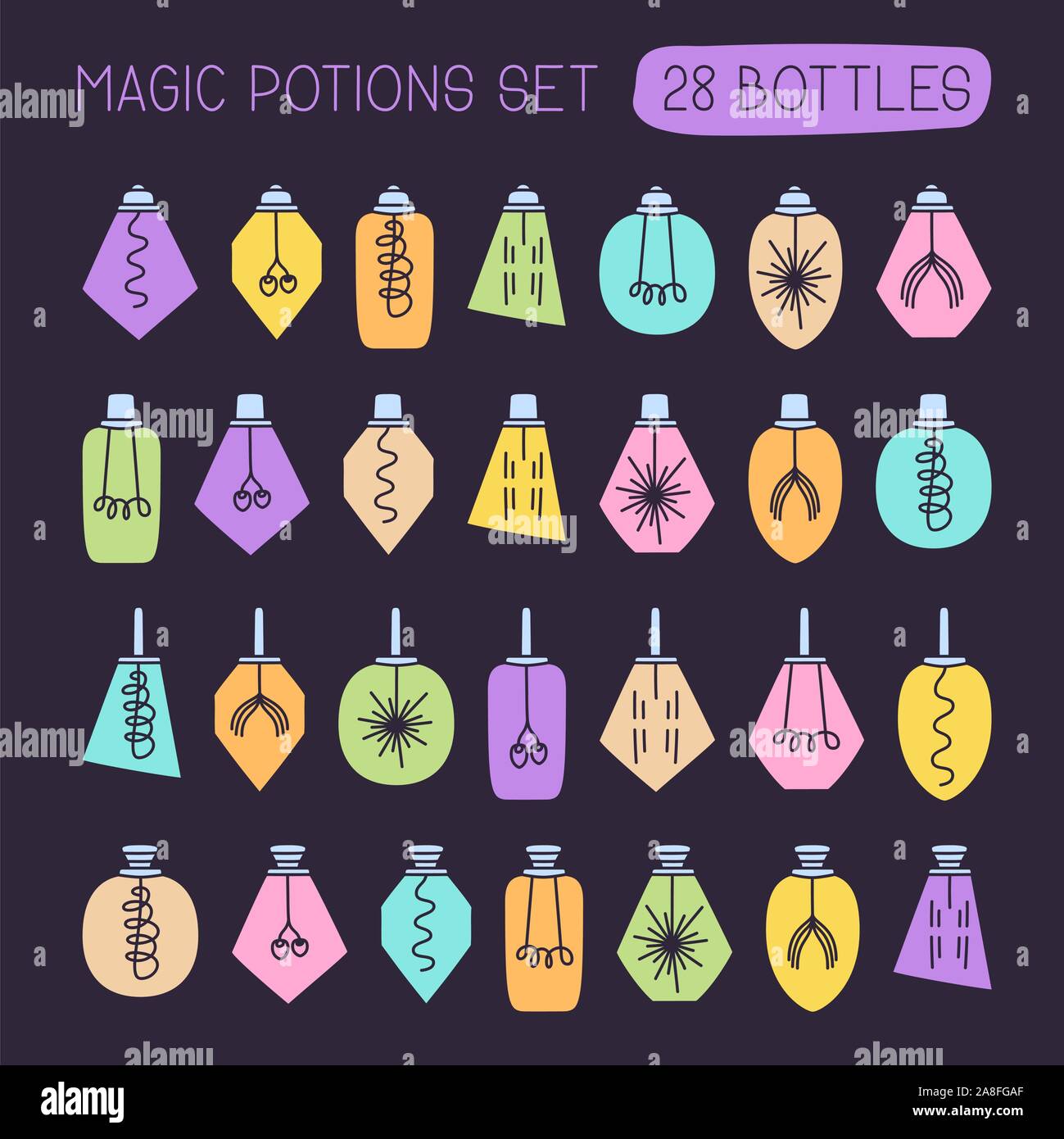 Vector mega set of potion. Hand drawn collection in cartoon doodle ...