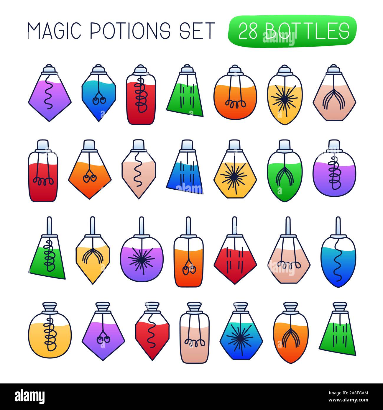 Vector mega set of potion. Hand drawn collection in cartoon doodle ...