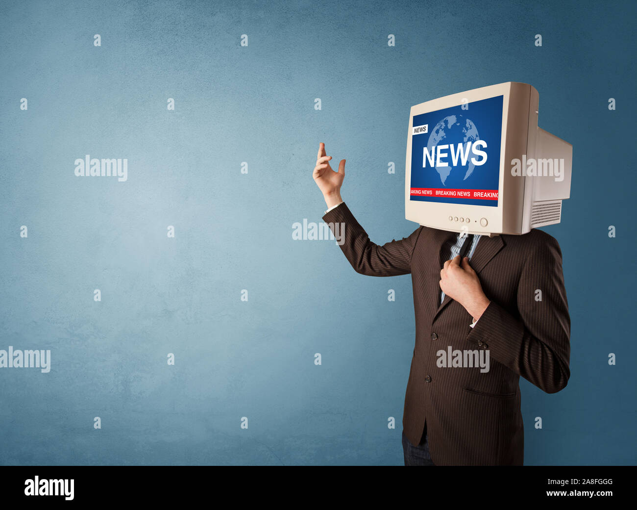 Young person with monitor head, breaking news concept Stock Photo - Alamy