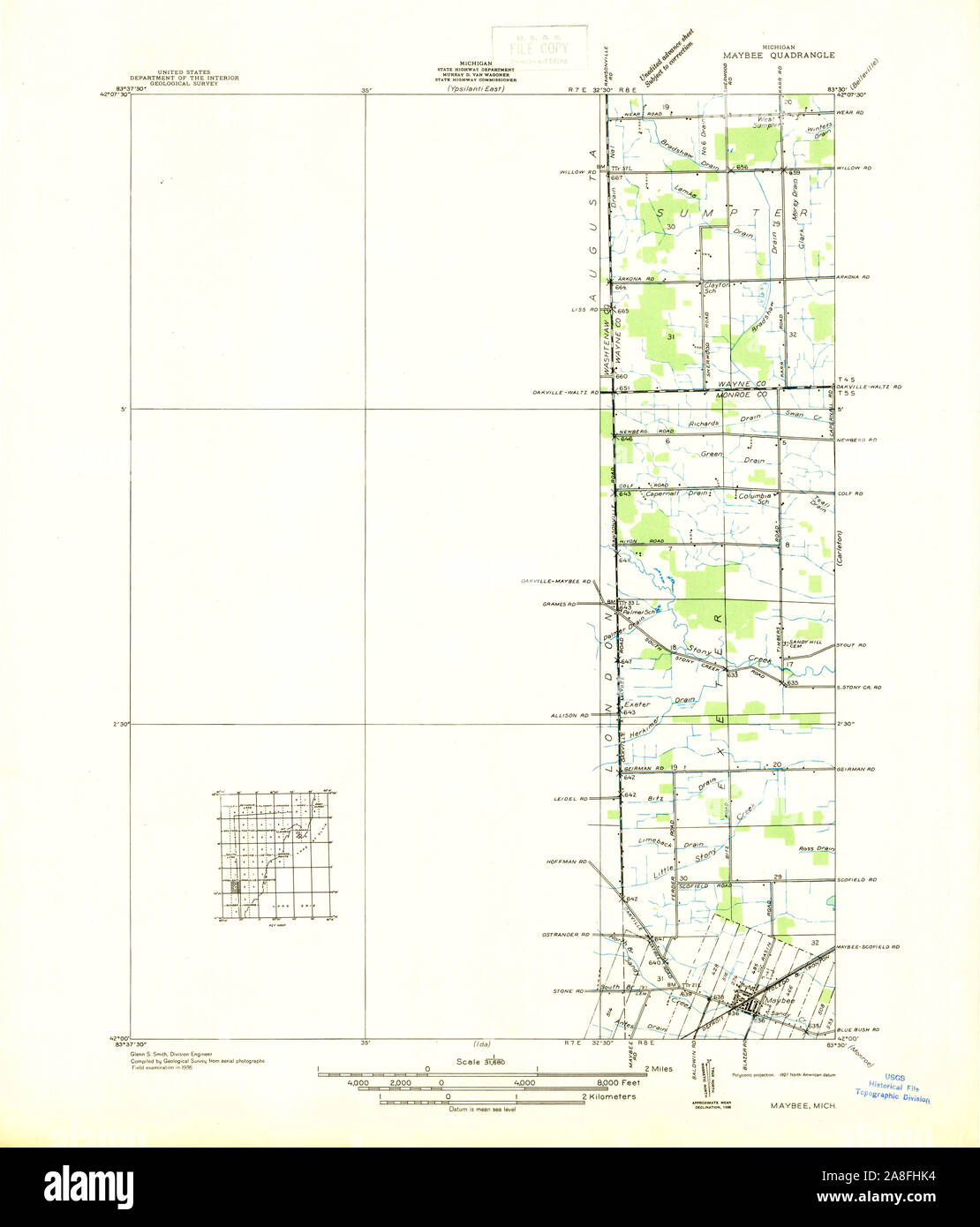 USGS TOPO Map Michigan MI Maybee 277861 1936 31680 Stock Photo - Alamy