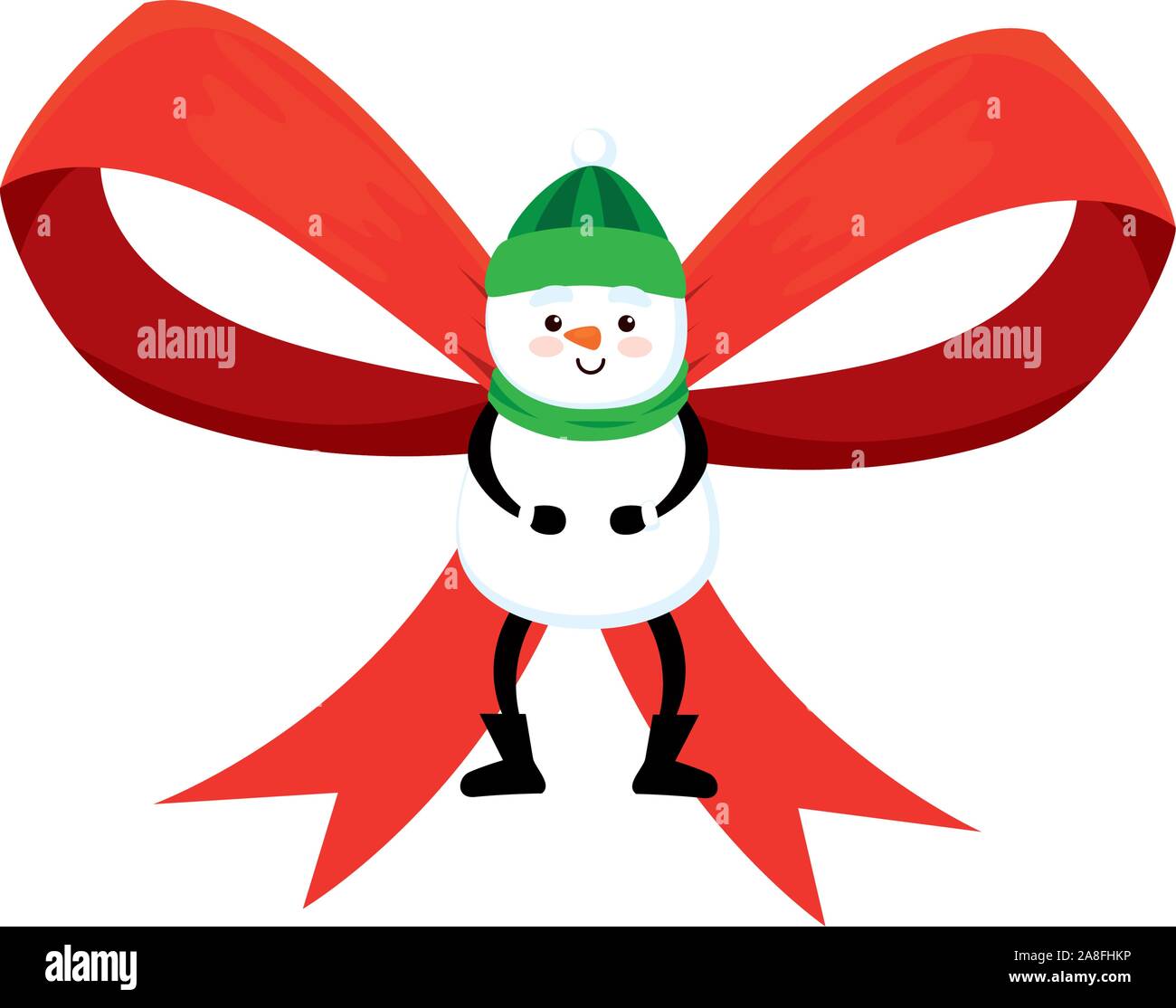 merry christmas cute snowman with bow ribbon Stock Vector Image & Art ...