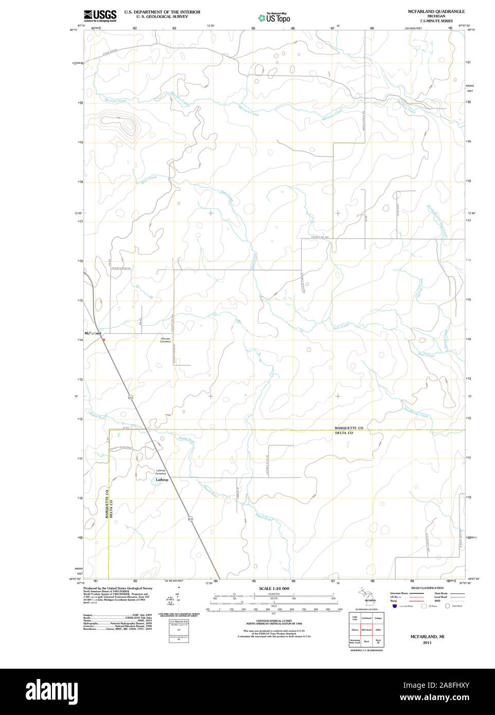 USGS TOPO Map Michigan MI McFarland 20110919 TM Stock Photo - Alamy