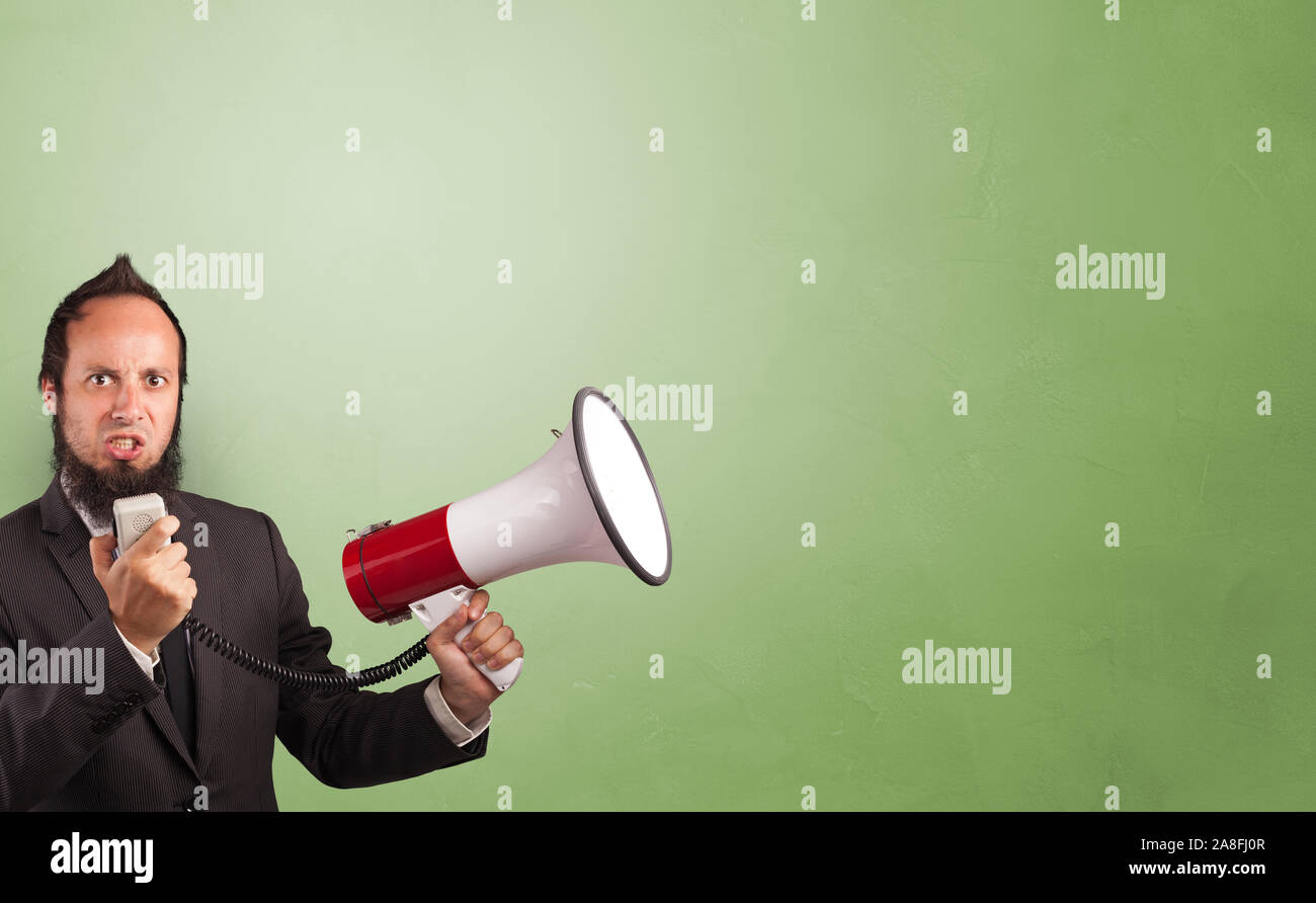Person speaking in loudspeaker concept Stock Photo - Alamy