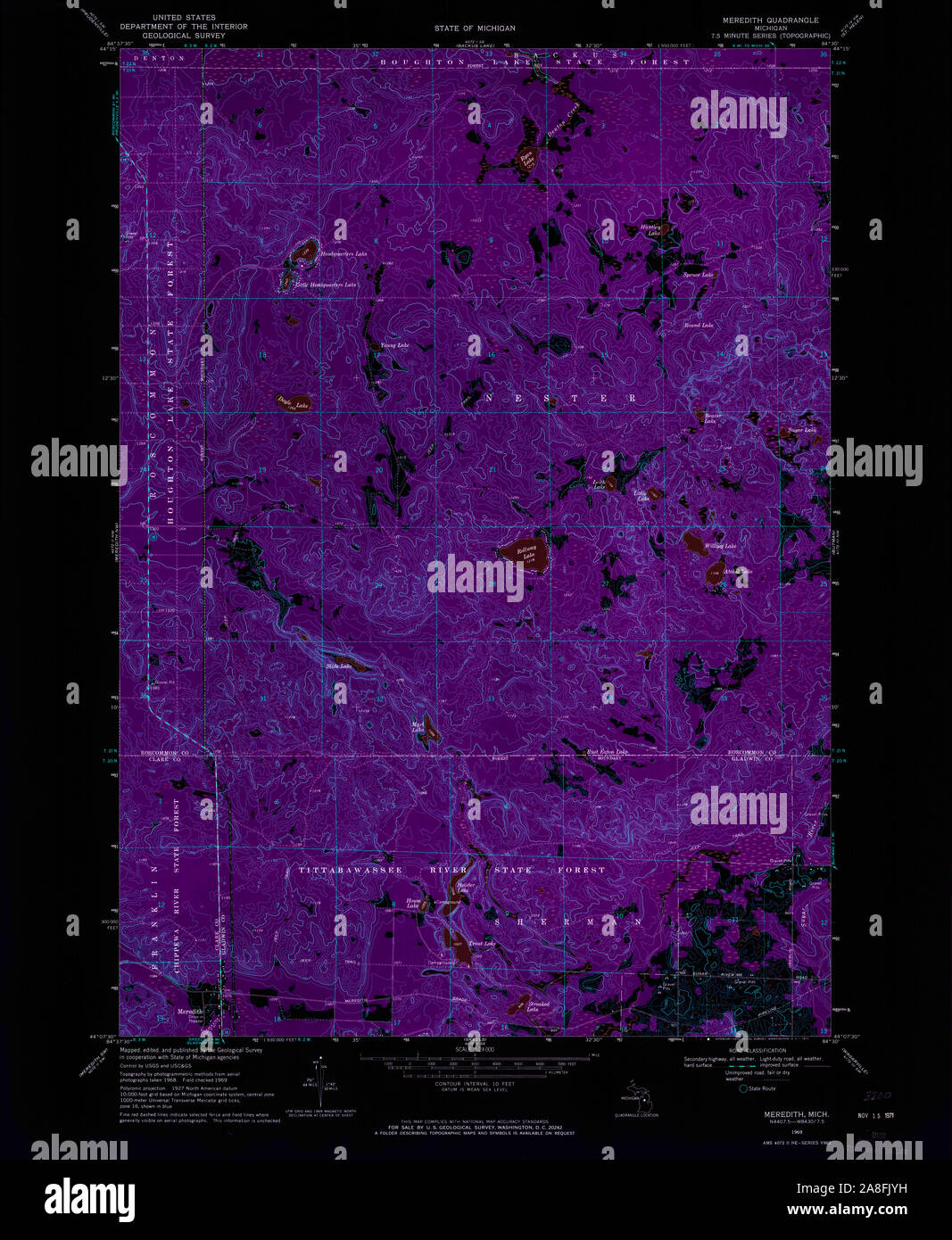 USGS TOPO Map Michigan MI Meredith 276659 1969 24000 Inverted Stock ...