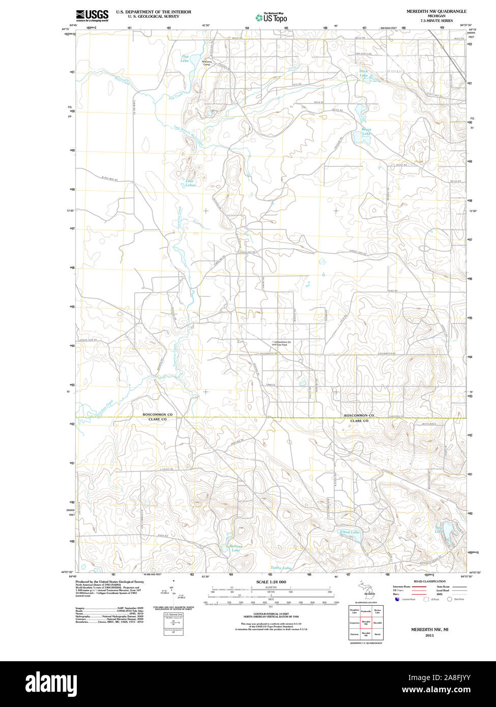 USGS TOPO Map Michigan MI Meredith NW 20110928 TM Stock Photo - Alamy
