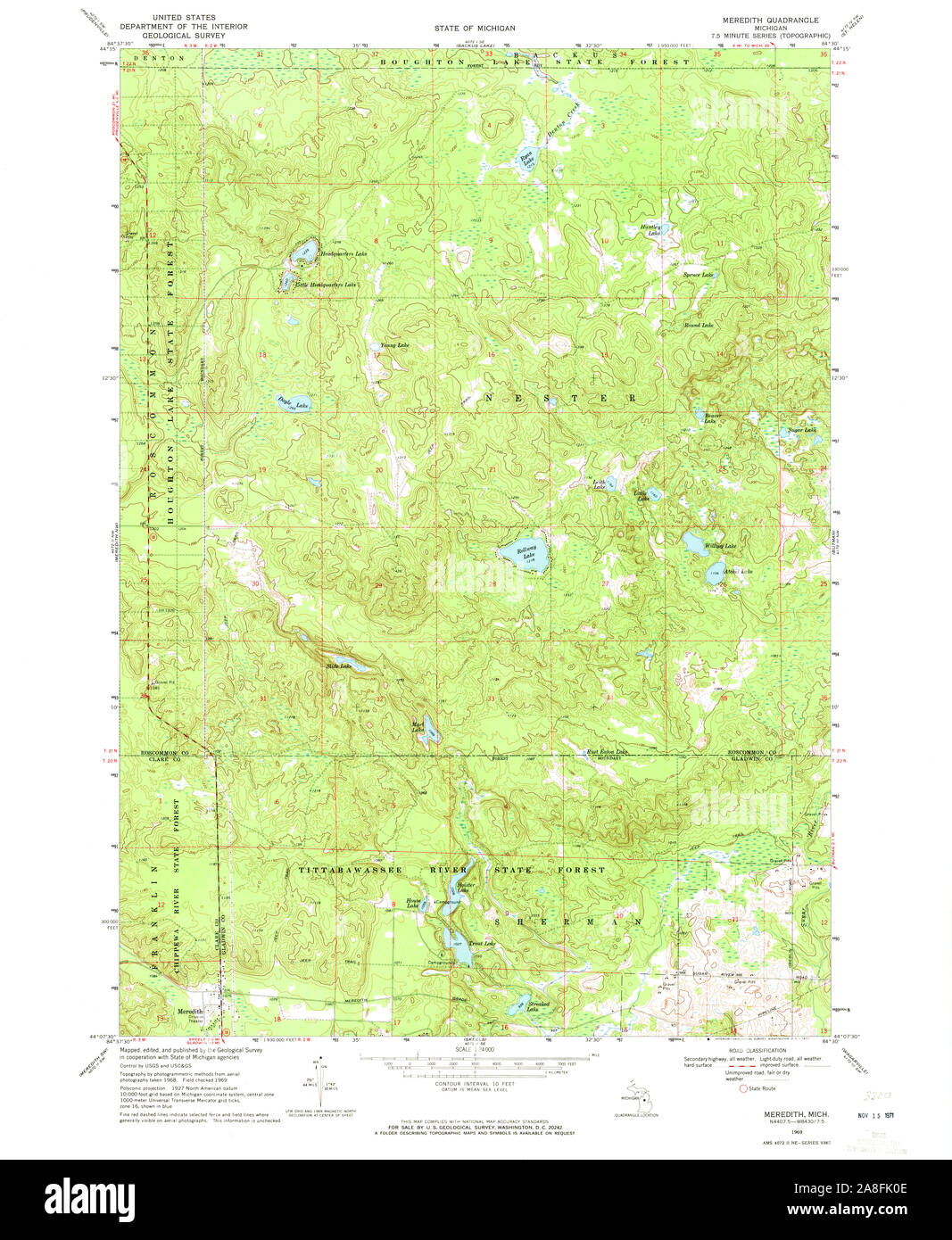 USGS TOPO Map Michigan MI Meredith 276659 1969 24000 Stock Photo - Alamy
