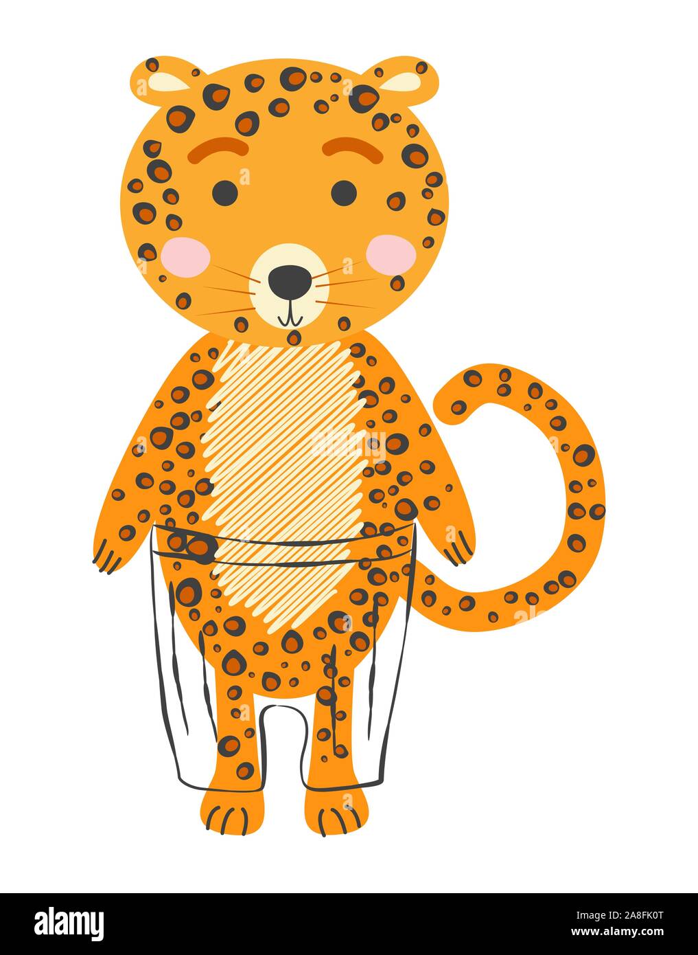 Cute leopard face. Hand drawn jungle animal face in scandinavian style ...