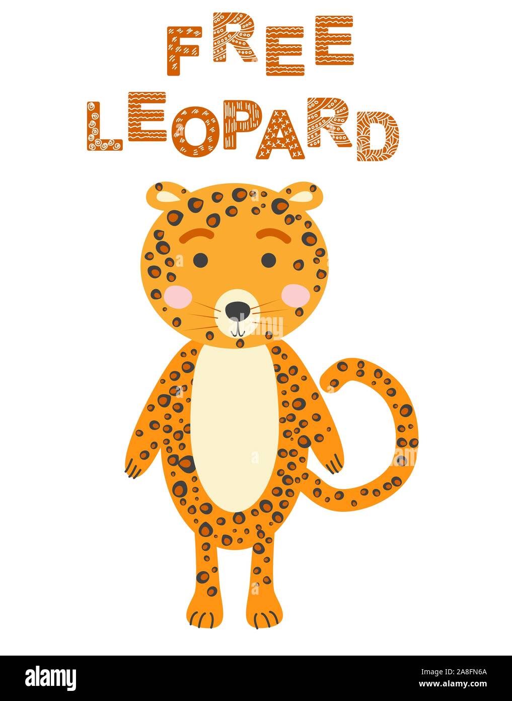 Cute leopard face. Hand drawn jungle animal face in scandinavian style ...