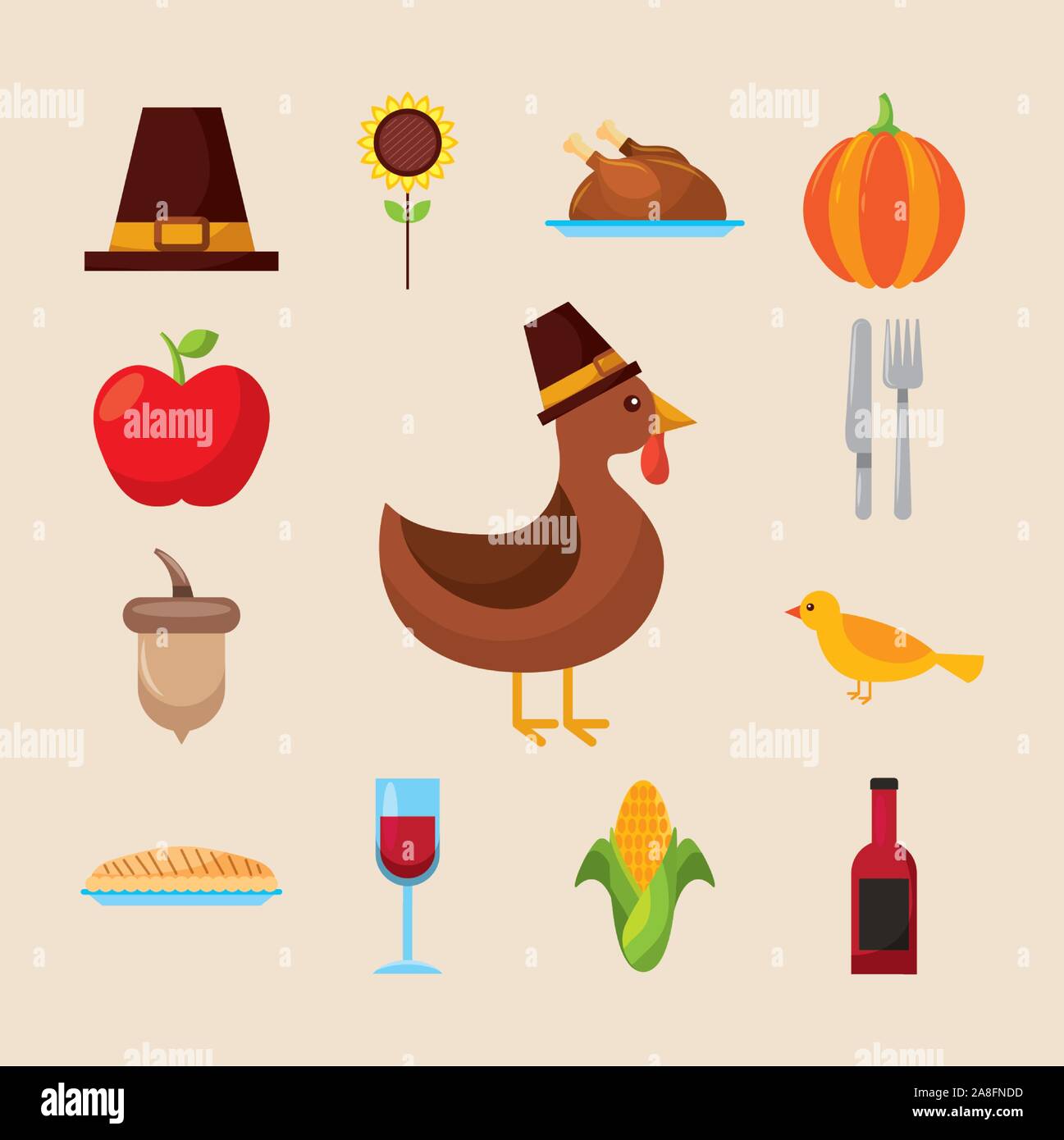 Happy thanksgiving day icon set vector design Stock Vector Image & Art ...