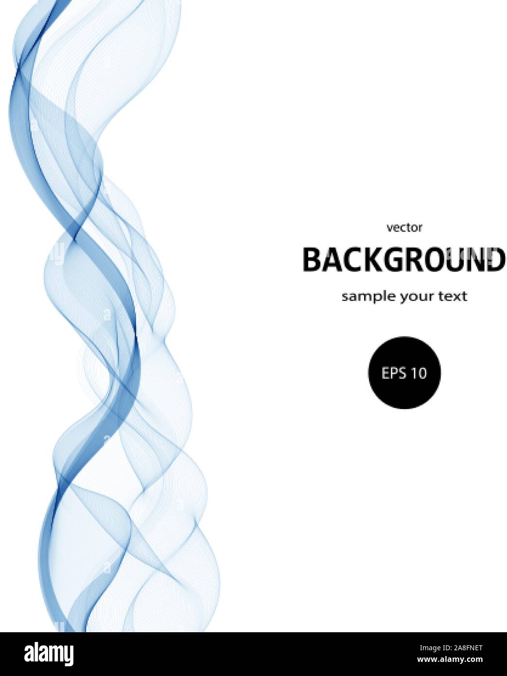 Blue stream of wavy lines in the form of a wave of smoke. Abstract ...