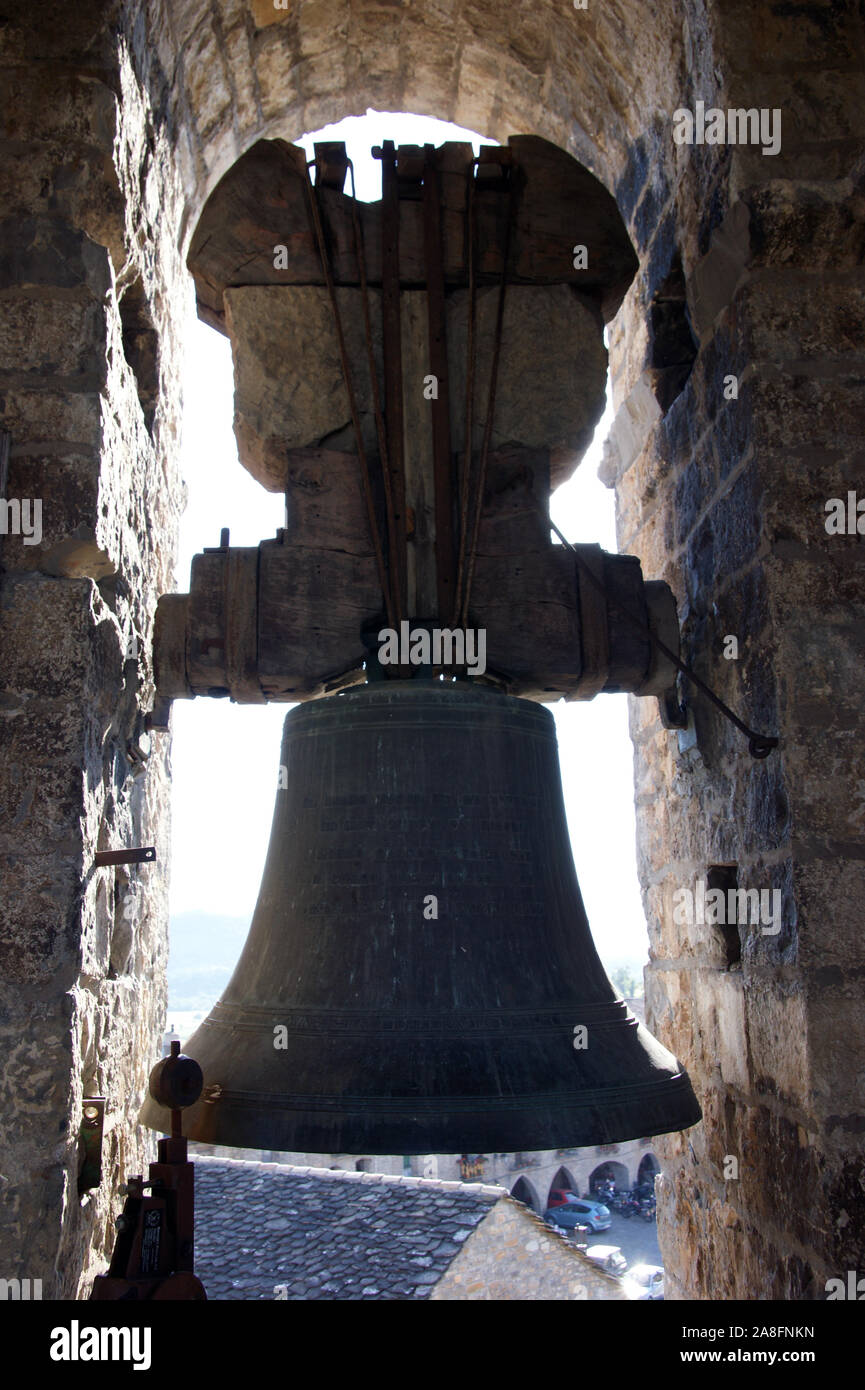 copper bell in Romanesque church bell tower Stock Photo - Alamy