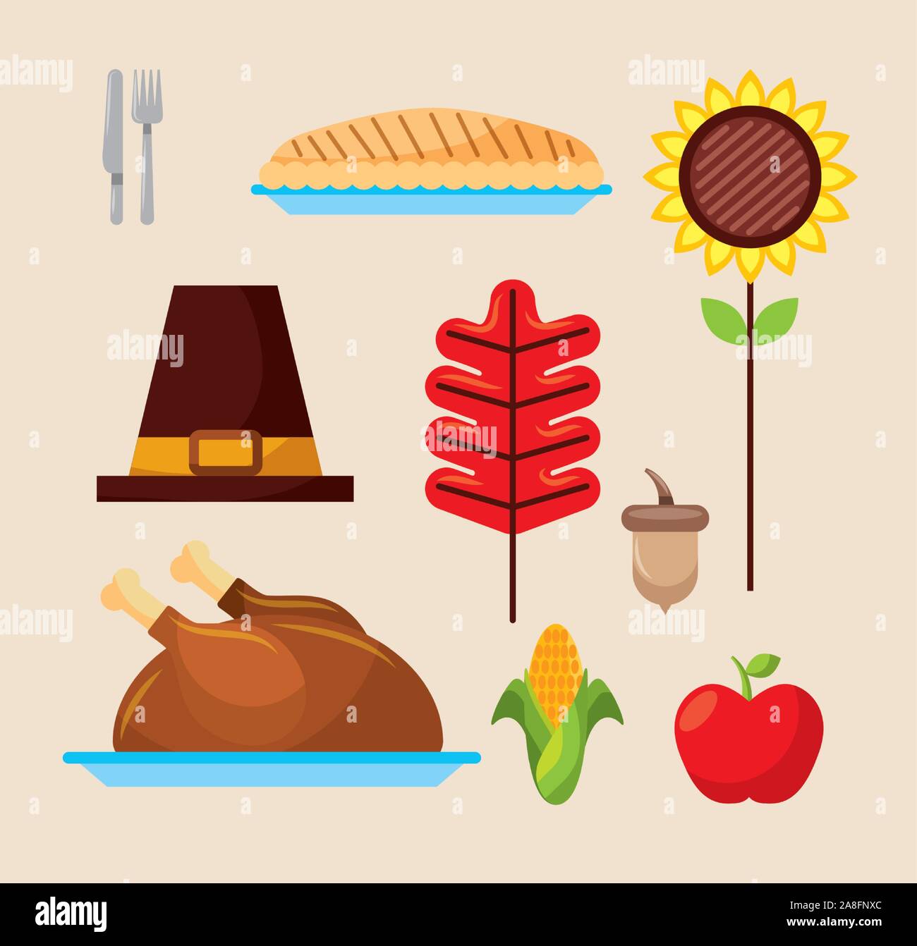 Happy thanksgiving day icon set vector design Stock Vector Image & Art ...