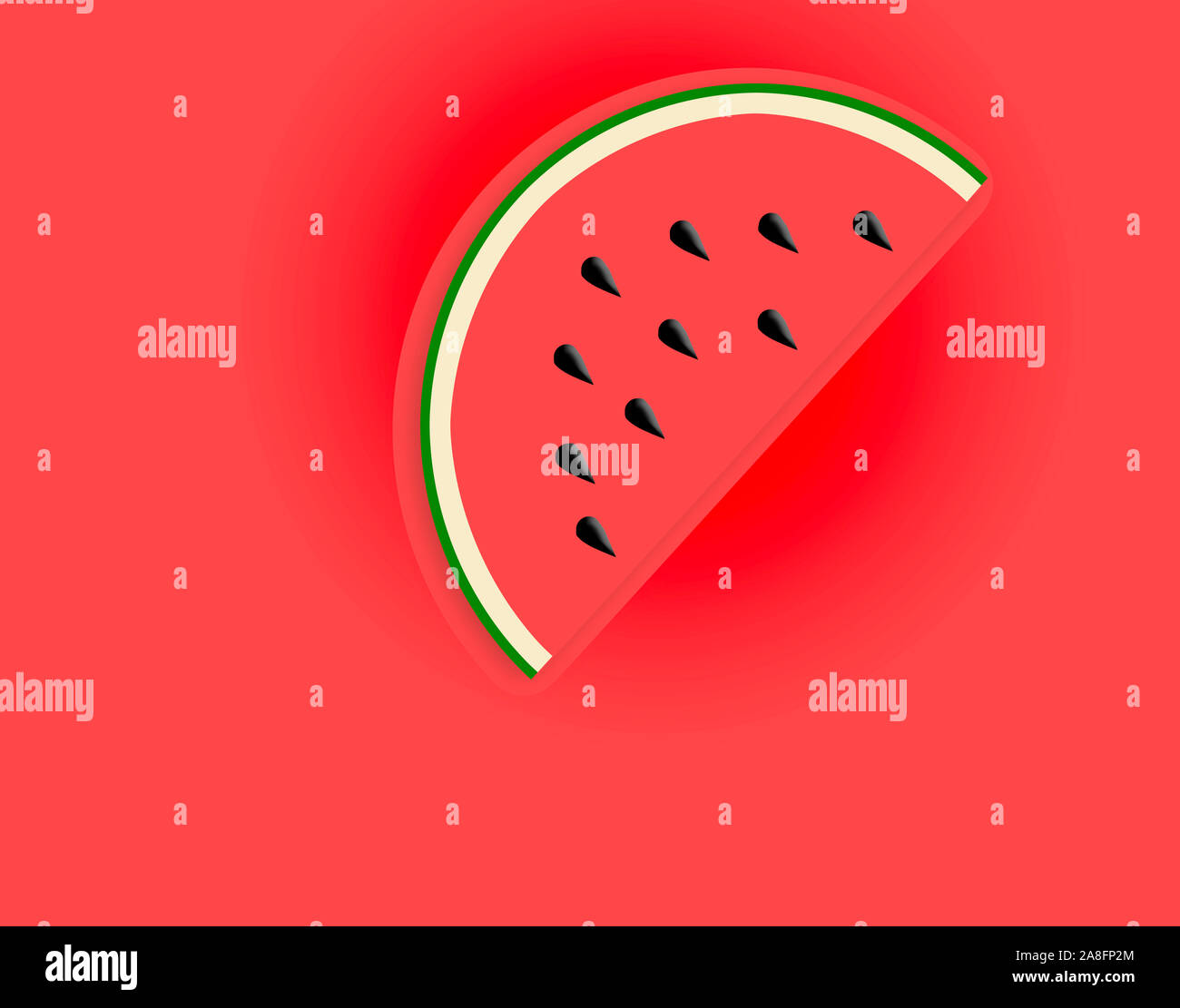 Here is a watermelon slice illustration with a red on red background ...