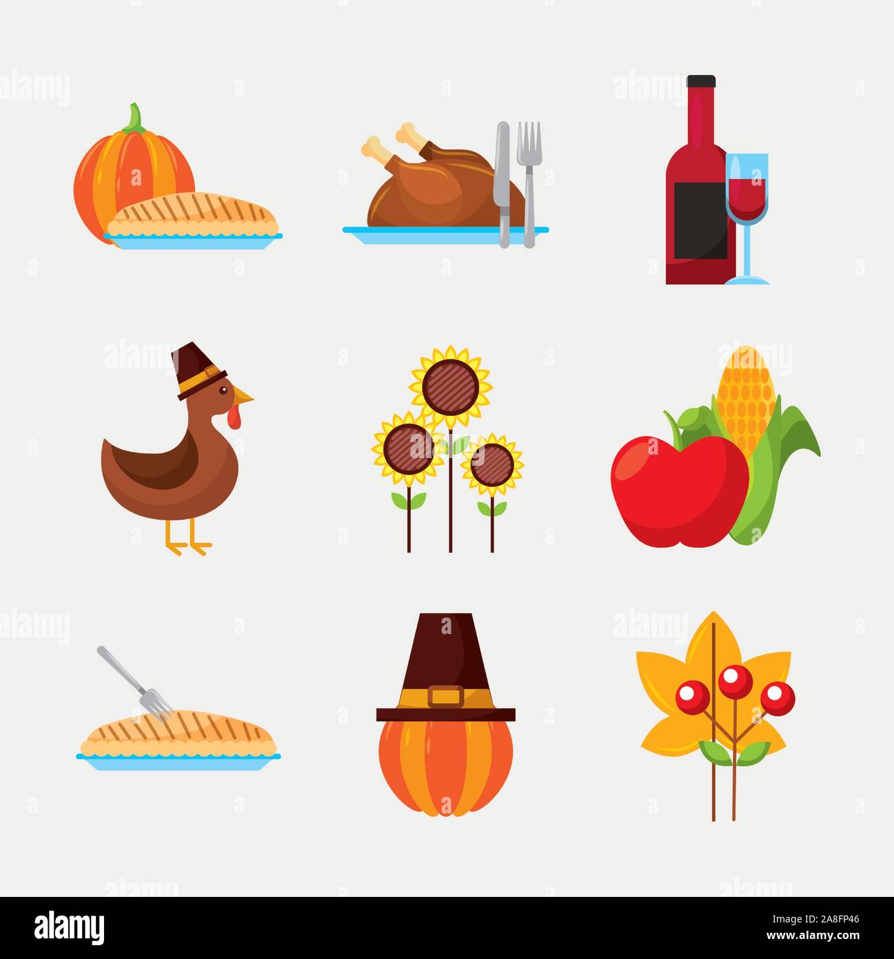Happy thanksgiving day icon set vector design Stock Vector Image & Art ...