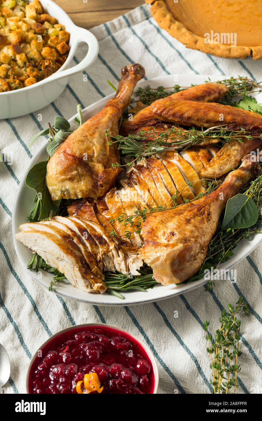 Homemade Thanksgiving Cut Up Turkey Platter with All the Sides Stock ...