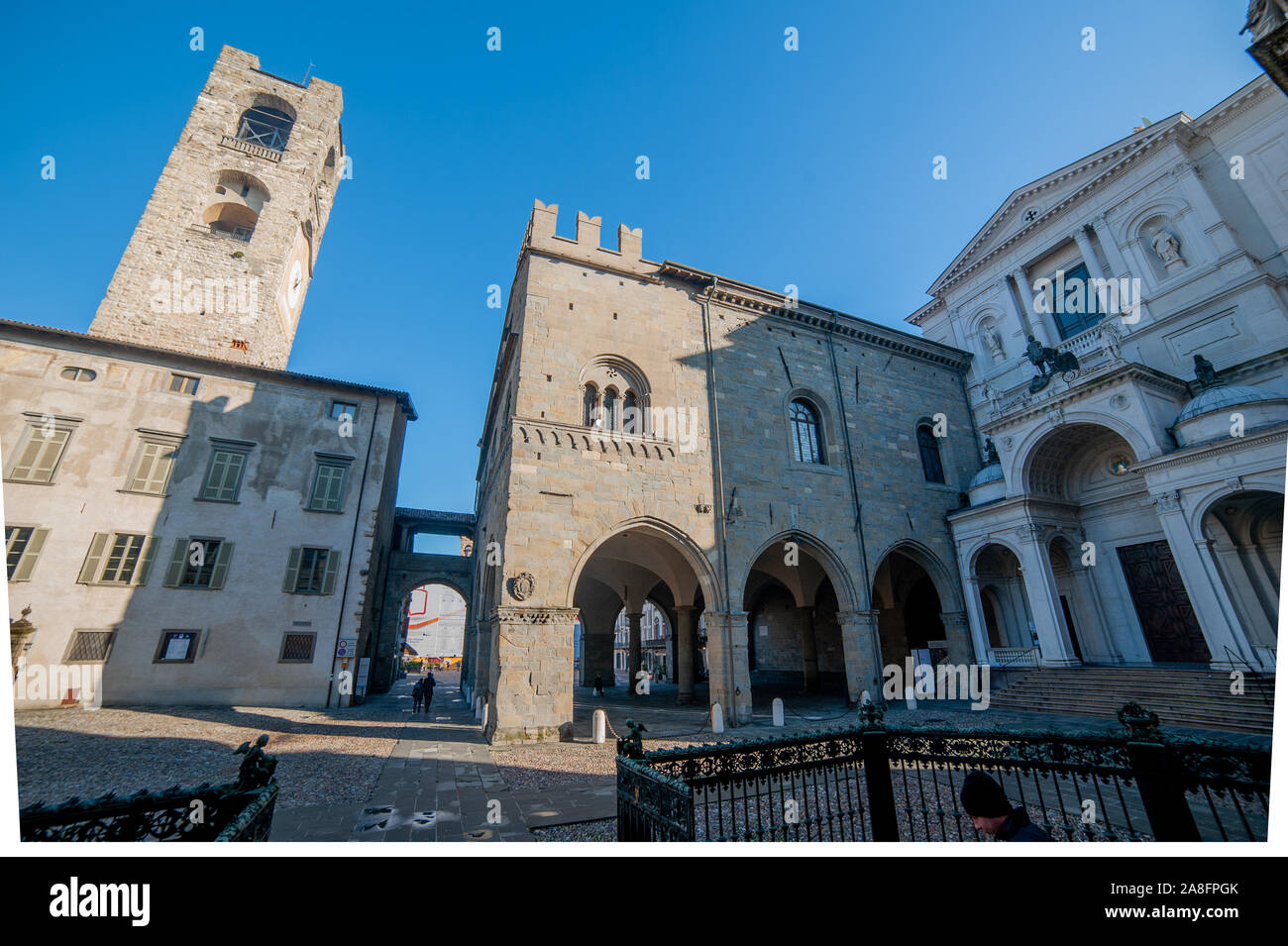 Piazza Vecchia from the arcade of the Palazzo della Ragione to the ...