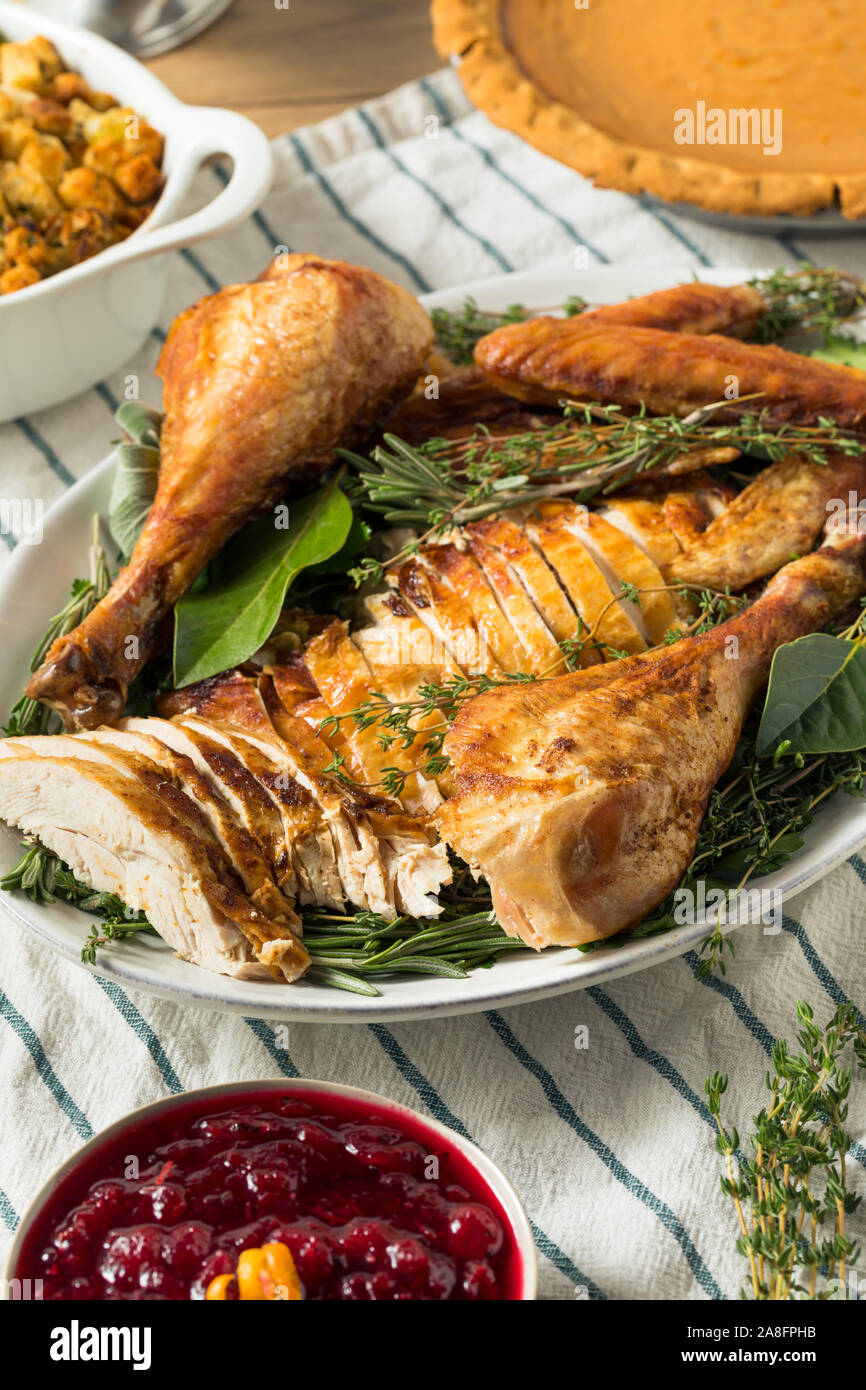 Homemade Thanksgiving Cut Up Turkey Platter with All the Sides Stock ...