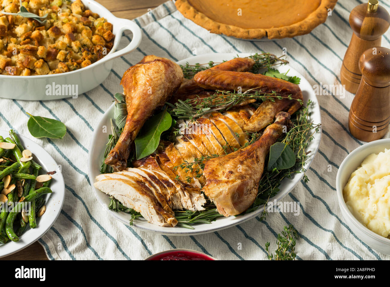 Homemade Thanksgiving Cut Up Turkey Platter with All the Sides Stock ...