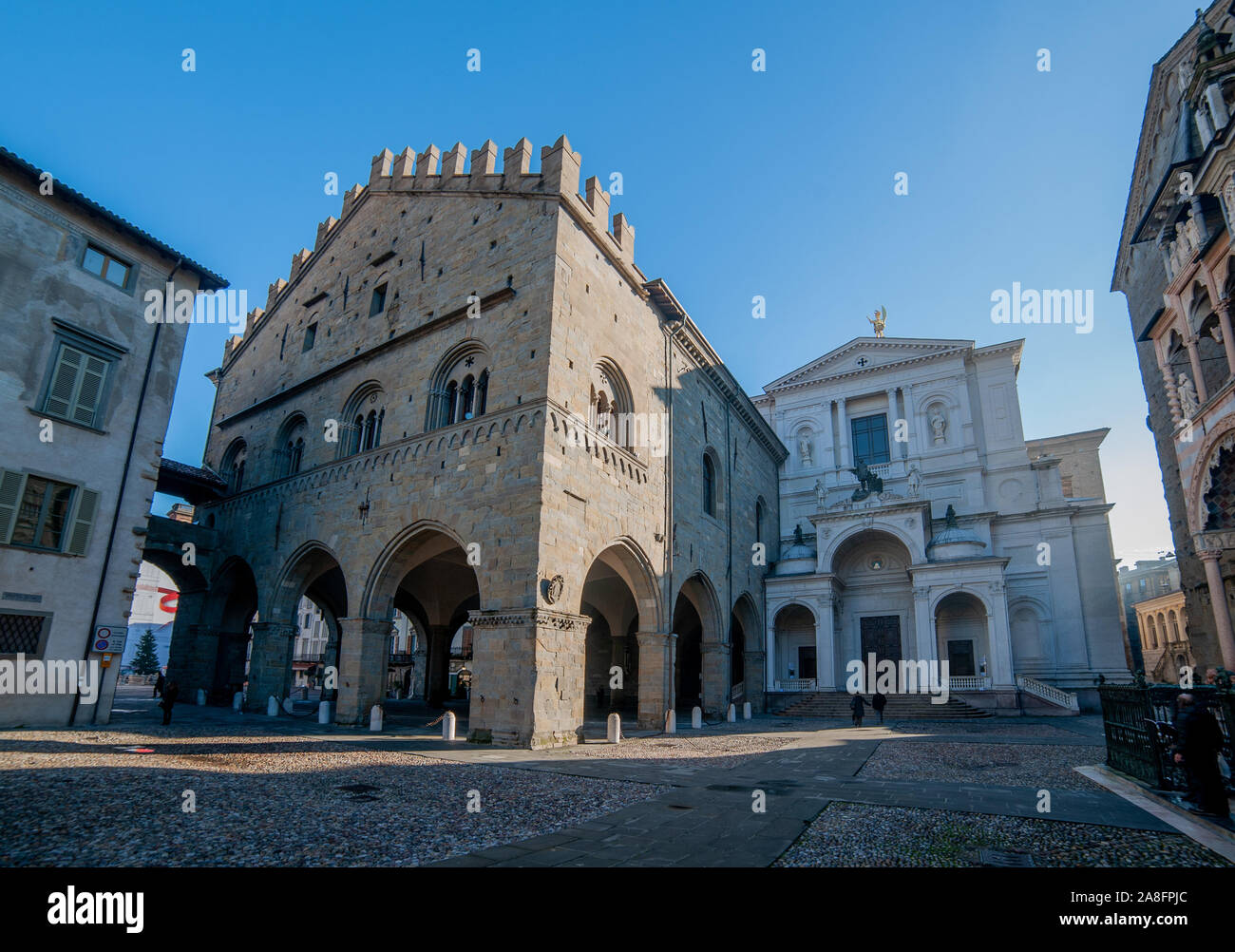 Piazza Vecchia from the arcade of the Palazzo della Ragione to the ...