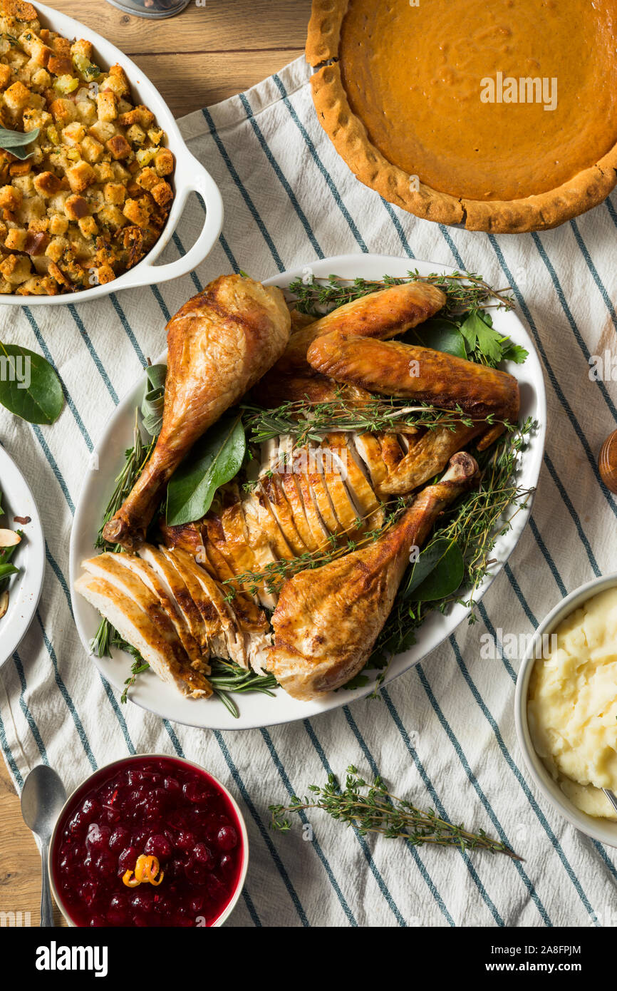 Homemade Thanksgiving Cut Up Turkey Platter with All the Sides Stock ...