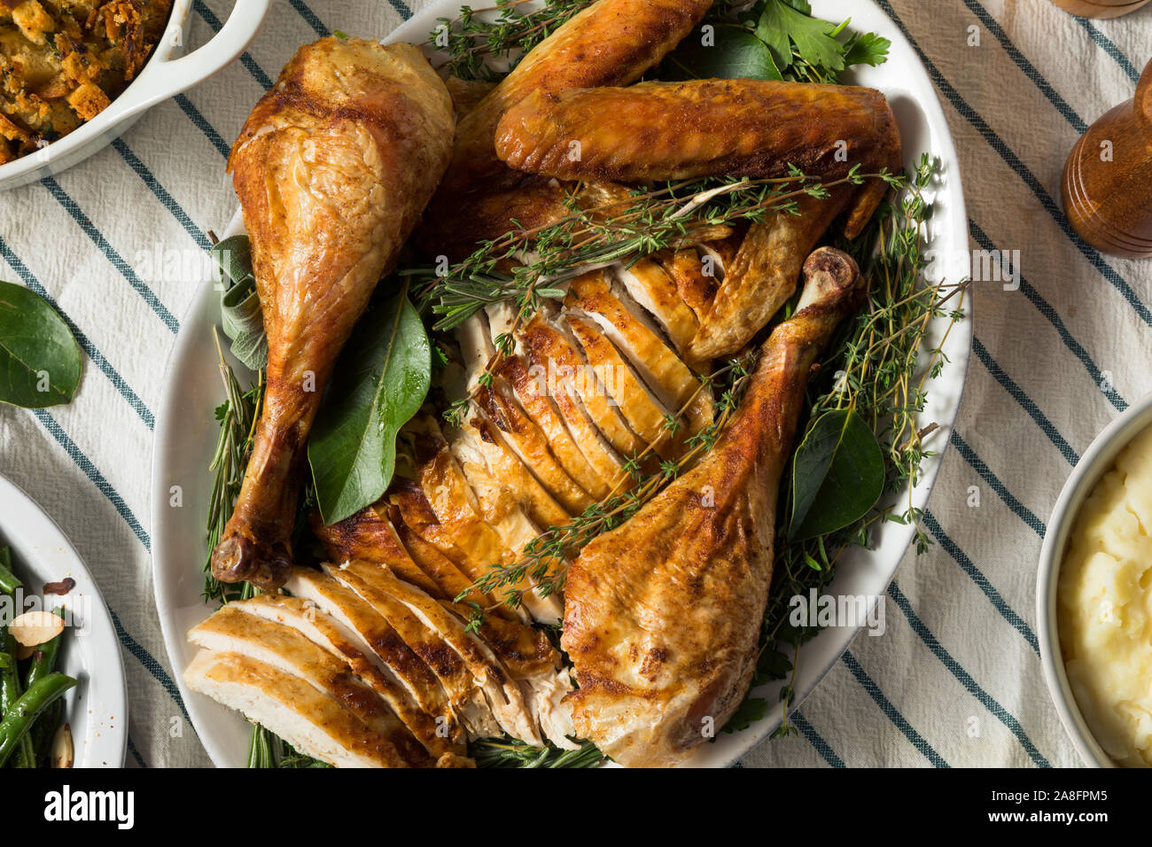 Homemade Thanksgiving Cut Up Turkey Platter with All the Sides Stock ...