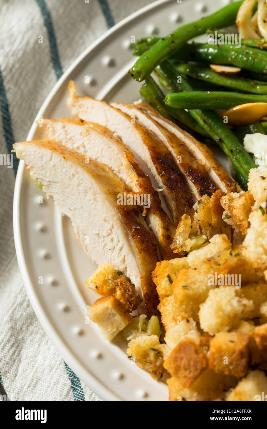 Homemade Thanksgiving Turkey Dinner with Stuffing Potatoes and Green ...