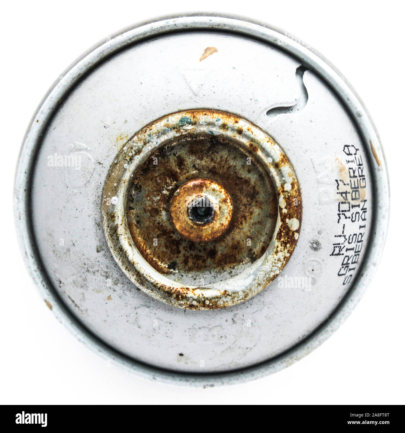 White graffiti rusty spray can Stock Photo - Alamy