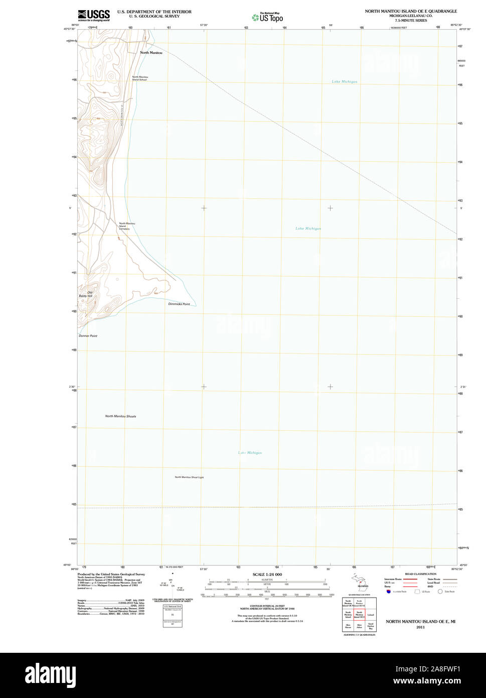 USGS TOPO Map Michigan MI North Manitou Island OE E 20111017 TM Stock ...