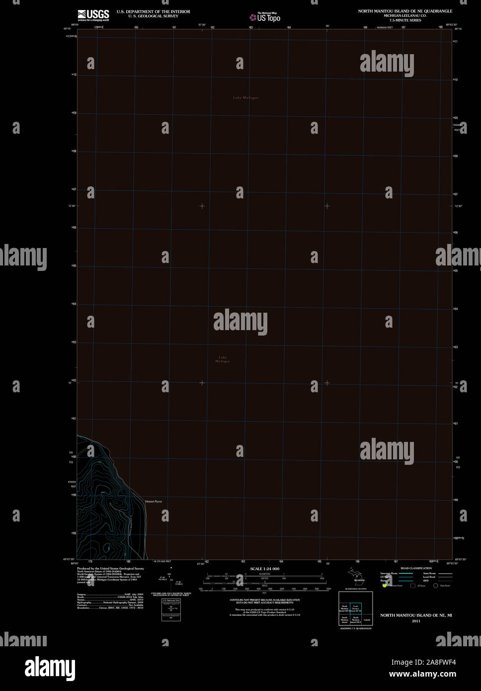 USGS TOPO Map Michigan MI North Manitou Island OE NE 20111017 TM ...
