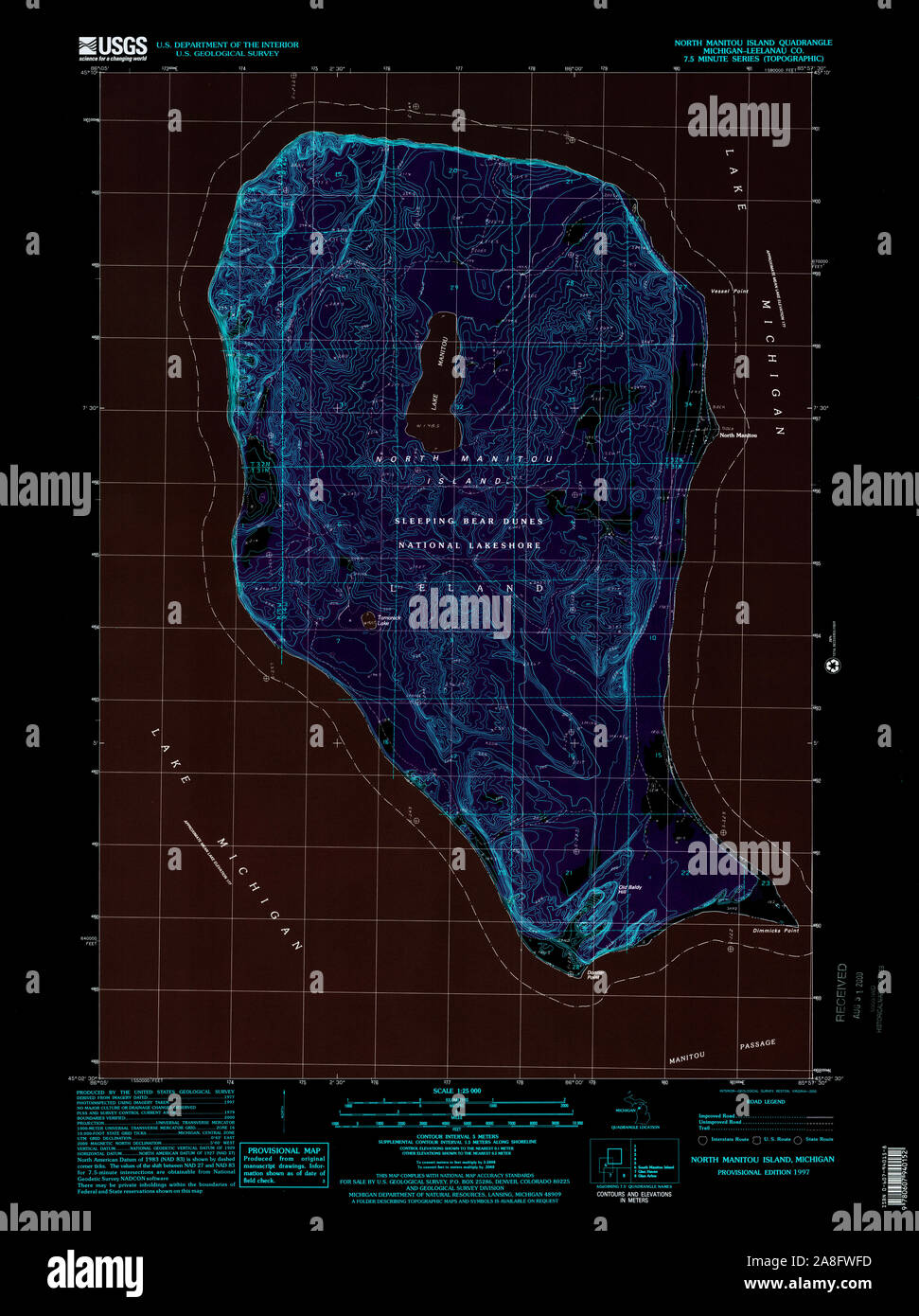 USGS TOPO Map Michigan MI North Manitou Island 276814 1997 24000 ...