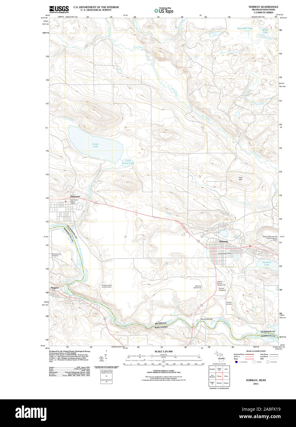 USGS TOPO Map Michigan MI Norway 20111025 TM Stock Photo - Alamy