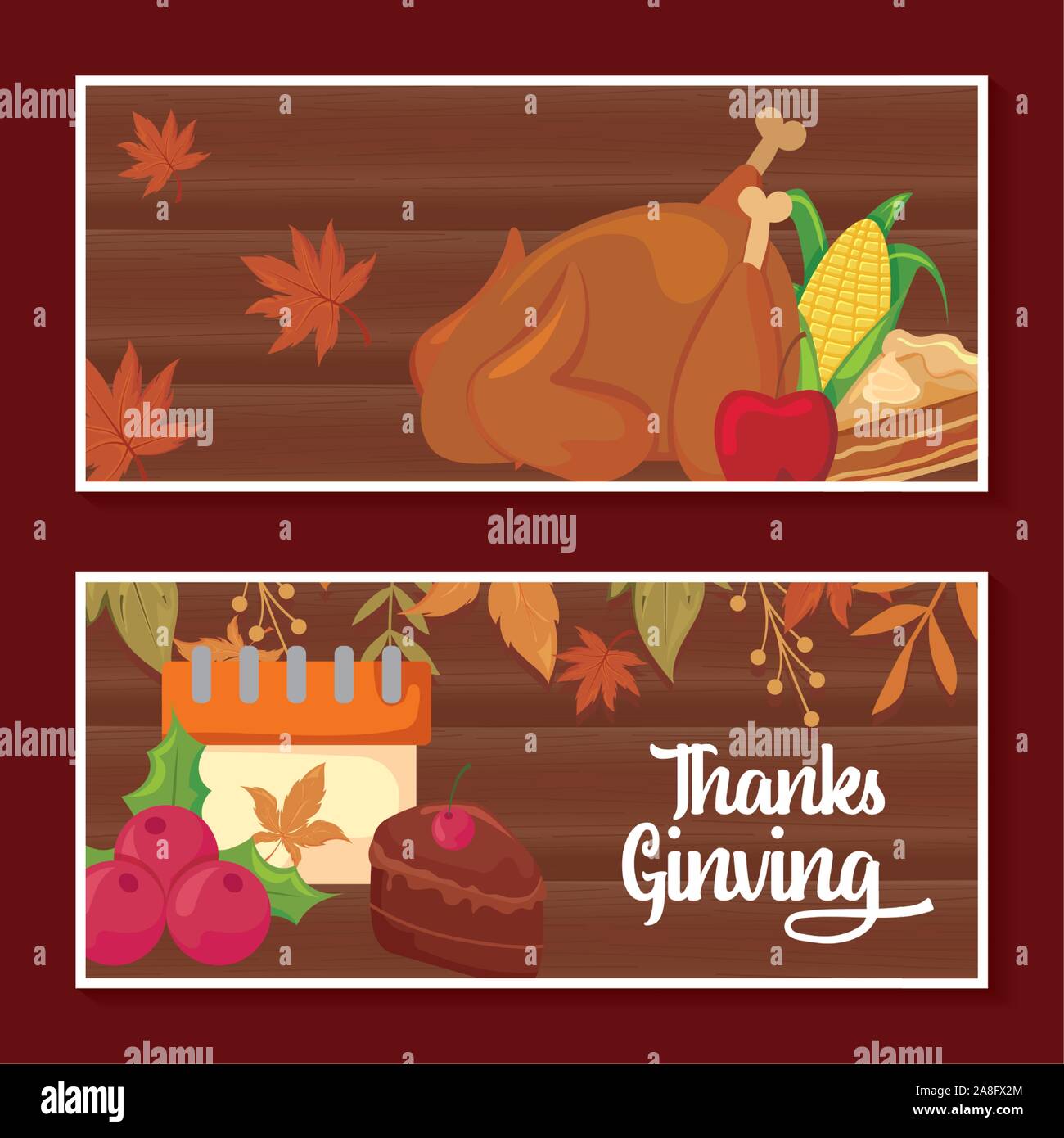cards with label thanksgiving and food vector illustration design Stock ...