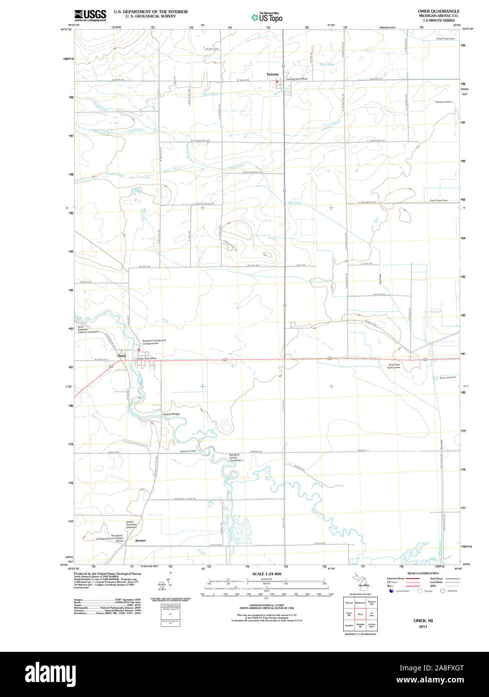 USGS TOPO Map Michigan MI Omer 20110909 TM Stock Photo - Alamy