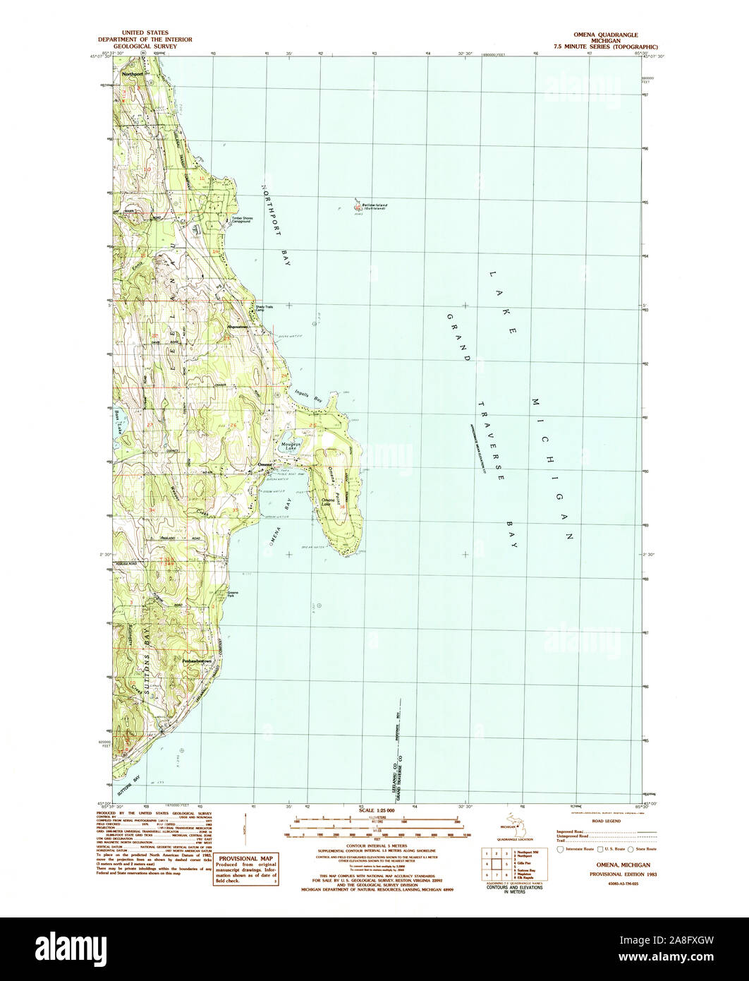 USGS TOPO Map Michigan MI Omena 276850 1983 24000 Stock Photo - Alamy