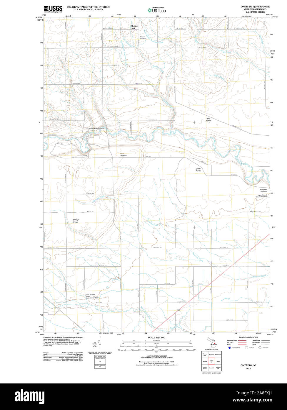 USGS TOPO Map Michigan MI Omer SW 20110912 TM Stock Photo - Alamy