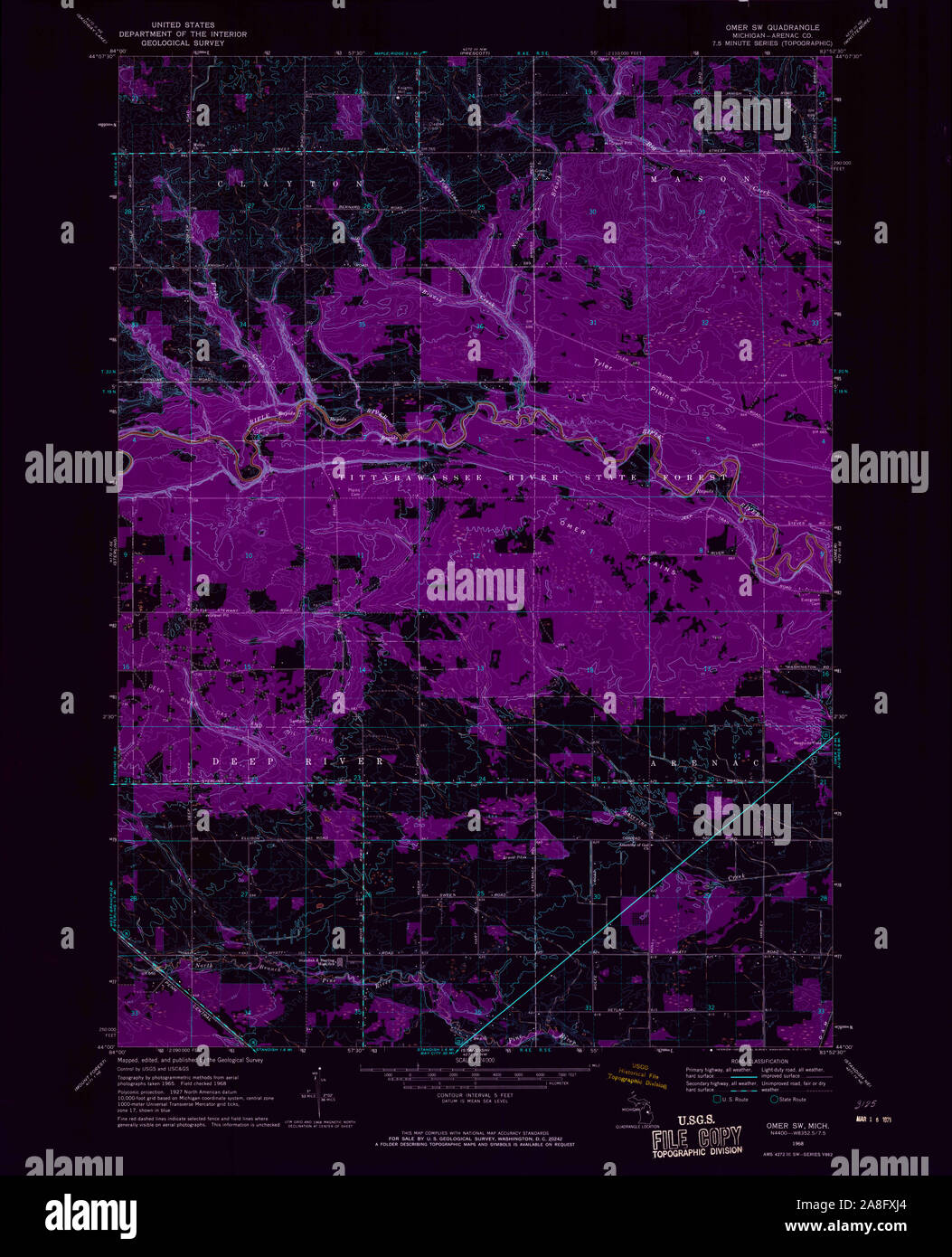 USGS TOPO Map Michigan MI Omer SW 276852 1968 24000 Inverted Stock ...