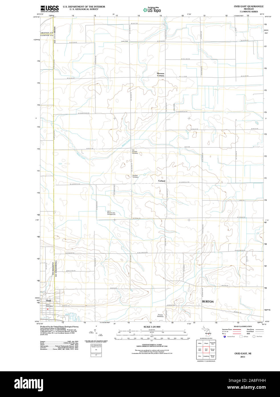 USGS TOPO Map Michigan MI Ovid East 20111222 TM Stock Photo - Alamy