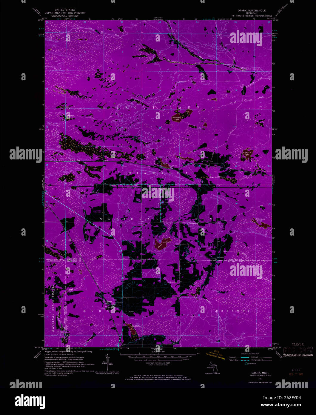 USGS TOPO Map Michigan MI Ozark 276895 1964 24000 Inverted Stock Photo ...
